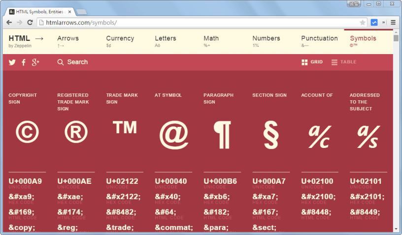 HTML Arrows：網頁特殊符號整理，提供 Unicode、Hex 等各種編碼 – G. T. Wang