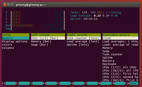 Linux 的 htop 系統狀態即時監控指令工具使用教學 – G. T. Wang